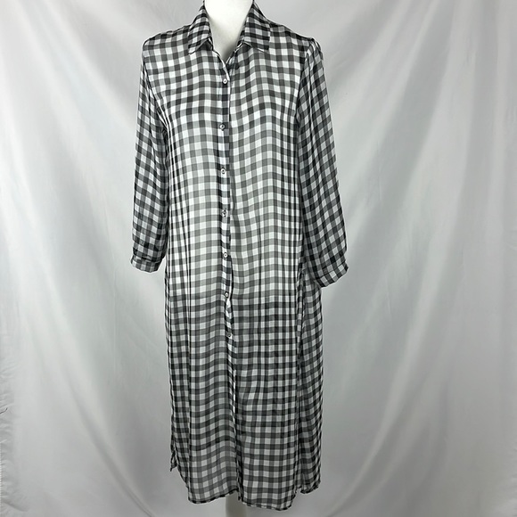 h.i.p. | Tops | Hip Sheer Black White Checkered Print Coverup Duster ...